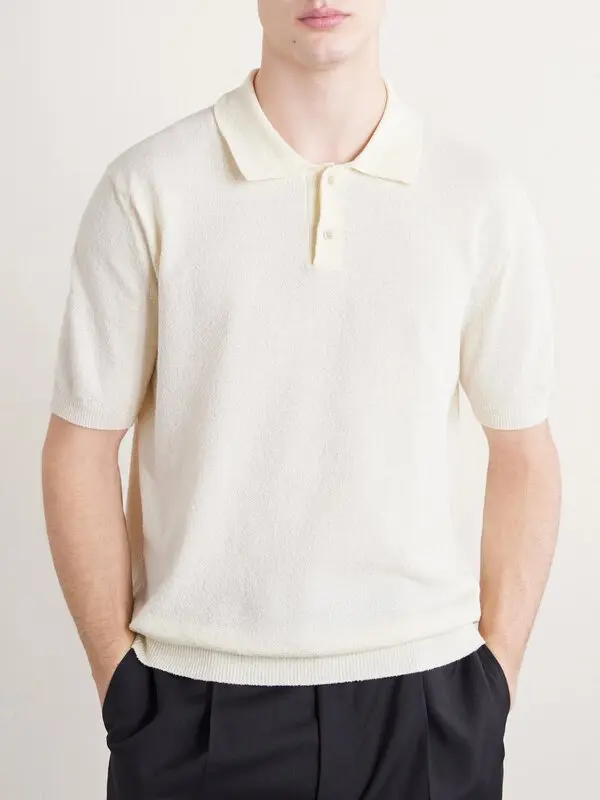 SLOWEAR Slim-fit Cotton-blend Terry Polo Shirt - Neutrals