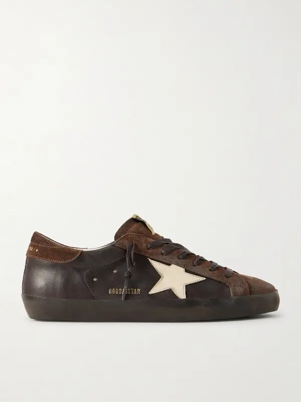 GOLDEN GOOSE Super-star Distressed Suede-trimmed Leather Sneakers - Brown