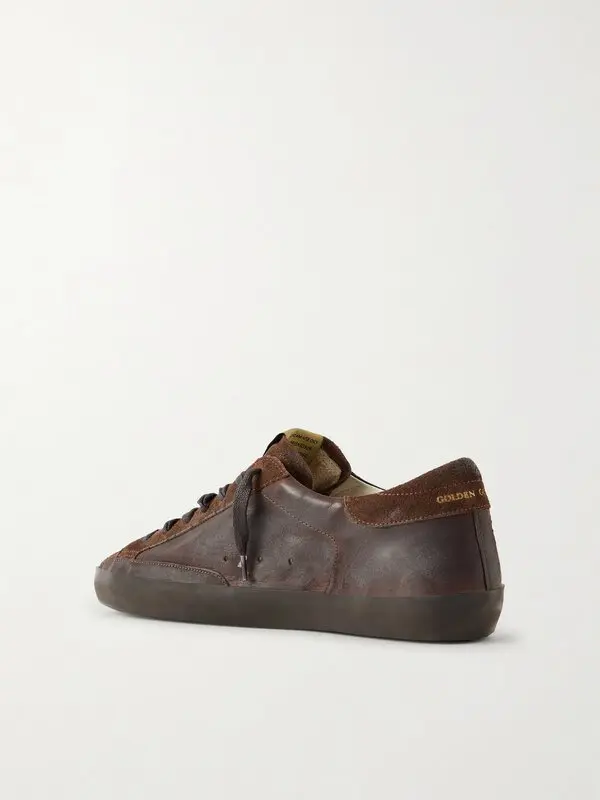GOLDEN GOOSE Super-star Distressed Suede-trimmed Leather Sneakers - Brown