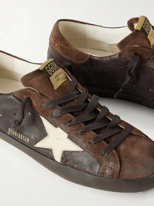 GOLDEN GOOSE Super-star Distressed Suede-trimmed Leather Sneakers - Brown