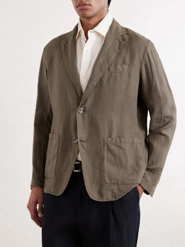 Altea Aaron Garment-dyed Linen Blazer - Green