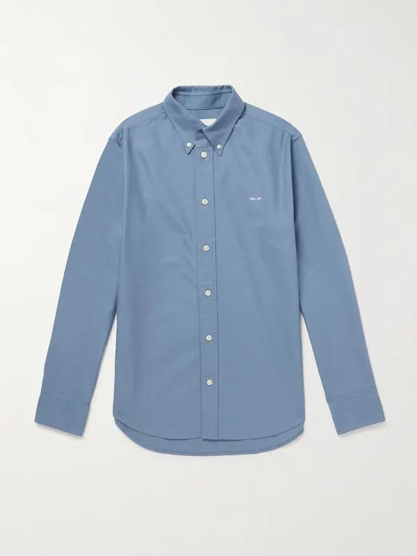 Nn07 Colby 5910 Button-down Collar Logo-embroidered Organic Cotton Shirt - Blue