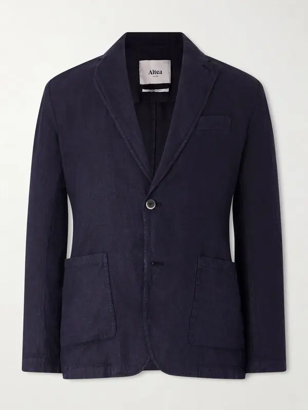 Altea Aaron Garment-dyed Linen Blazer - Blue