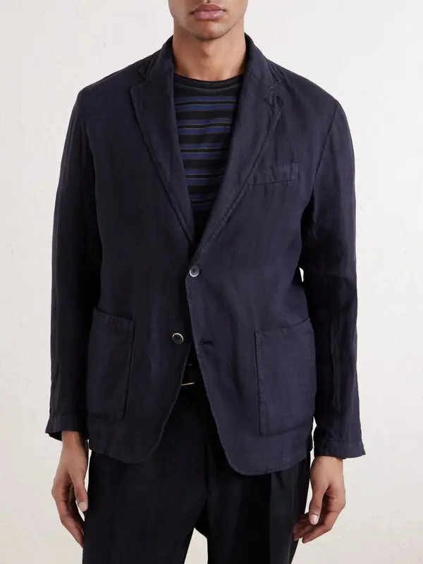 Altea Aaron Garment-dyed Linen Blazer - Blue