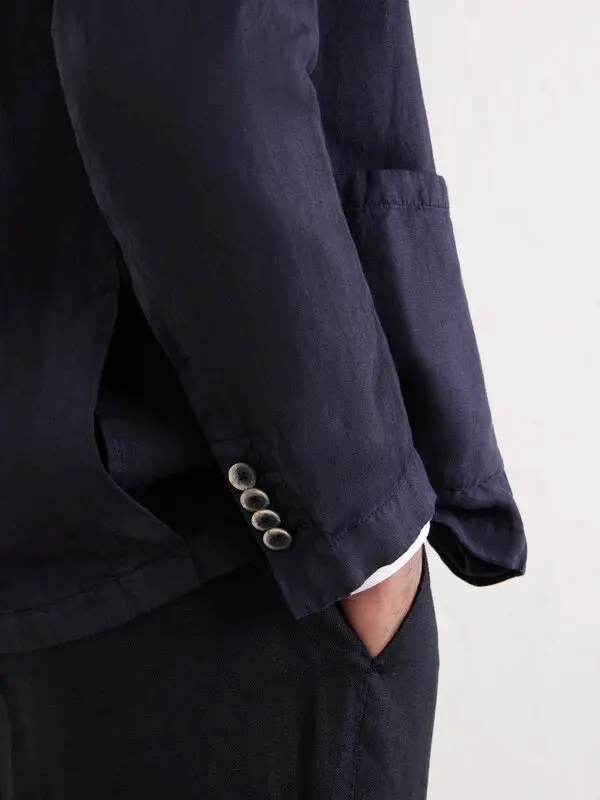 Altea Aaron Garment-dyed Linen Blazer - Blue
