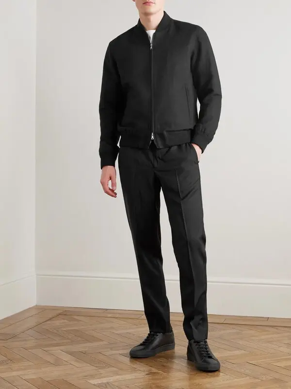 Mr P. Linen And Cotton-blend Bomber Jacket - Black