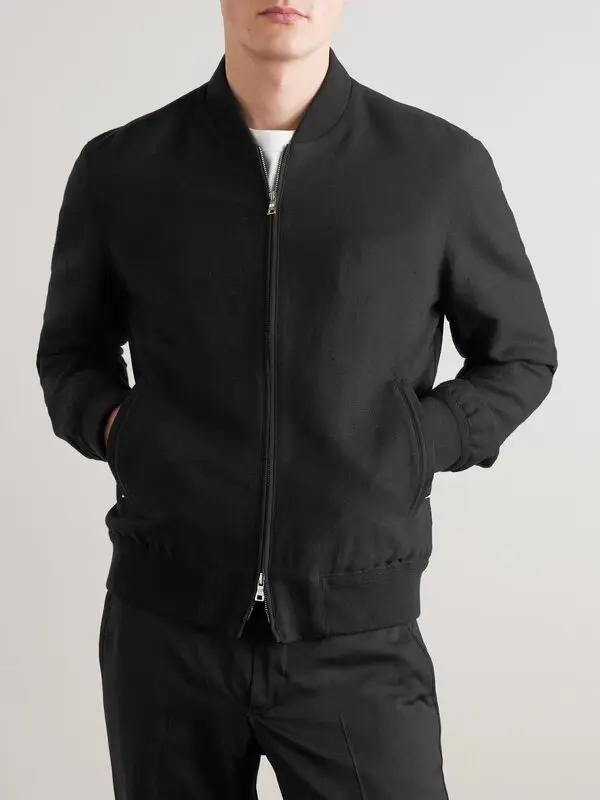 Mr P. Linen And Cotton-blend Bomber Jacket - Black