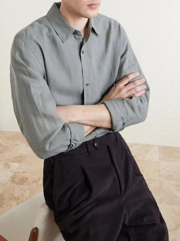 Mr P. Garment-dyed Linen Shirt - Green