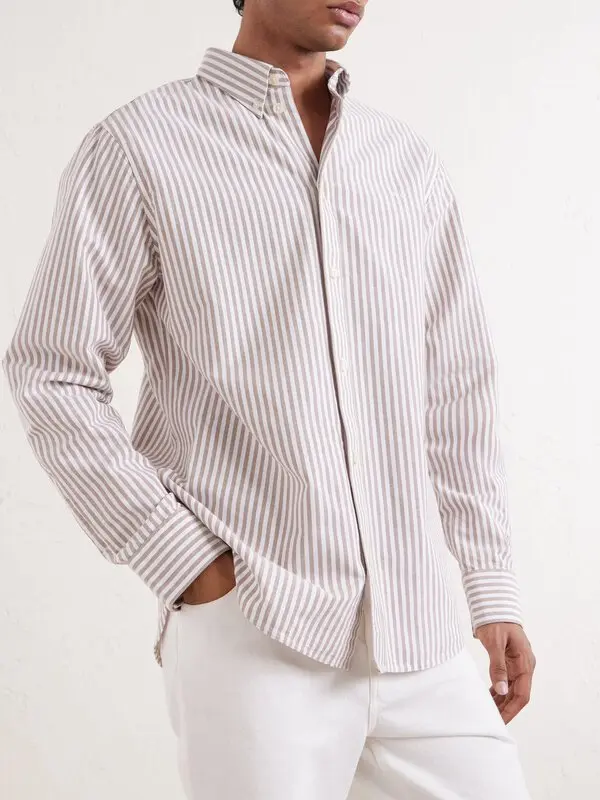 Nn07 Colby 5910 Button-down Collar Logo-embroidered Striped Organic Cotton Shirt - Brown