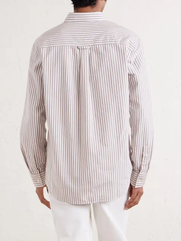 Nn07 Colby 5910 Button-down Collar Logo-embroidered Striped Organic Cotton Shirt - Brown