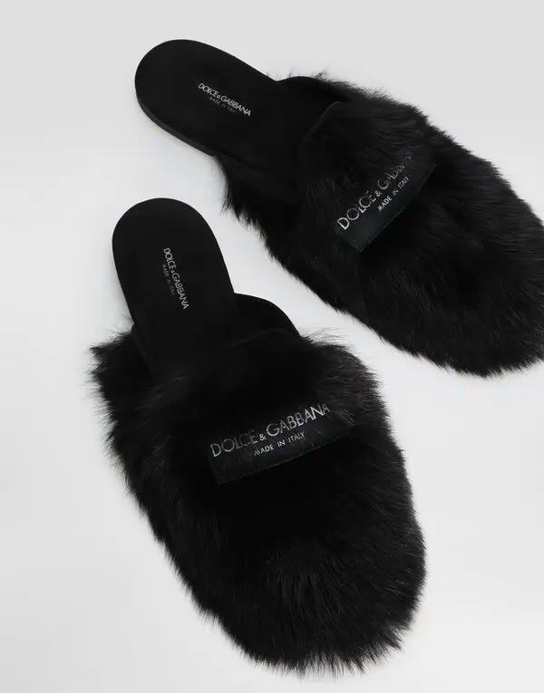 Dolce & Gabbana Shearling And Suede Slippers