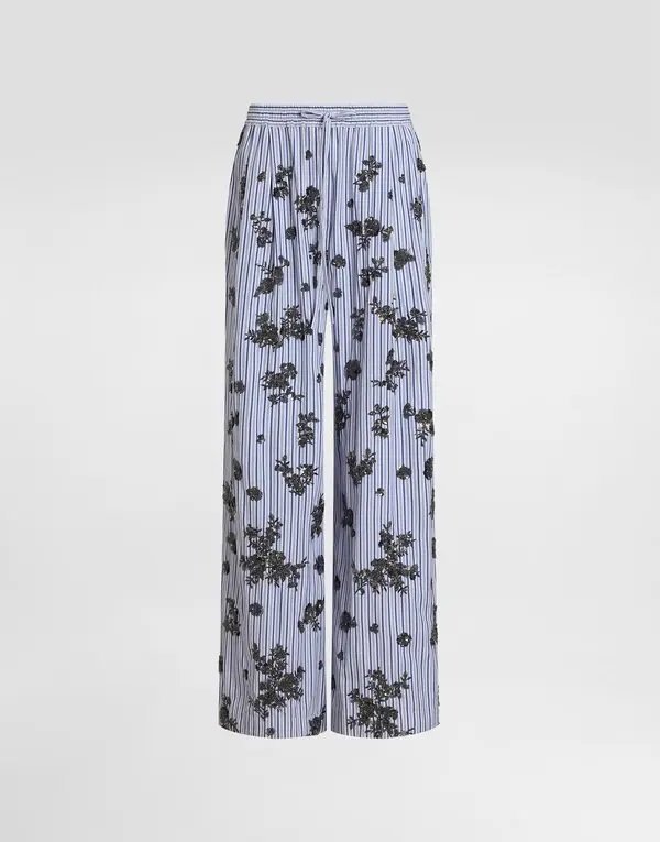 Dolce & Gabbana Poplin Trousers With Crystal Flower Embroidery - Multicolor