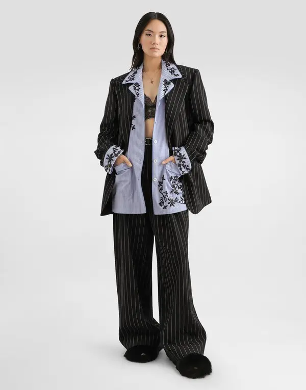 Dolce & Gabbana Pinstripe Trousers In Virgin Wool And Linen