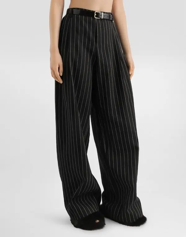 Dolce & Gabbana Pinstripe Trousers In Virgin Wool And Linen