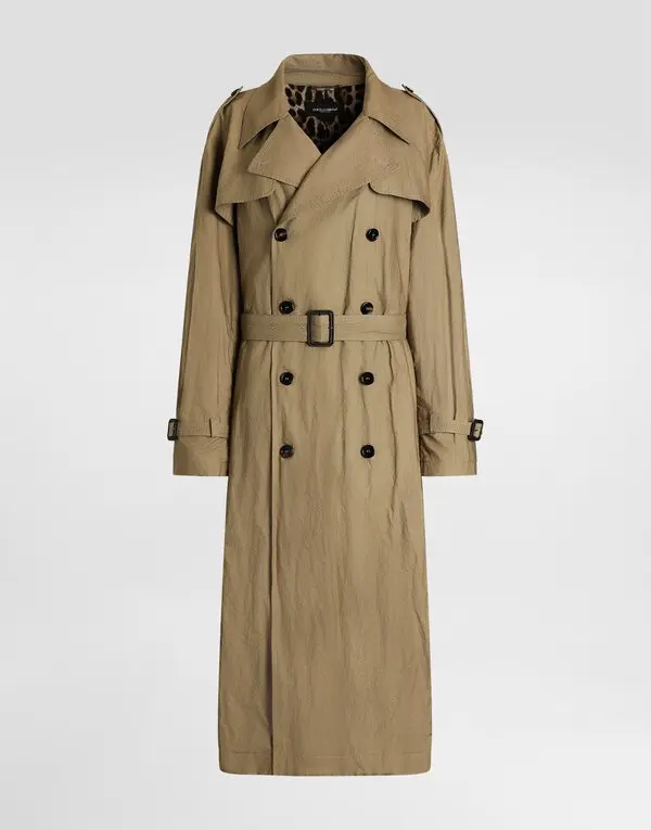 Dolce & Gabbana Wrinkled-effect Cotton Double-breasted Trench Coat - Beige
