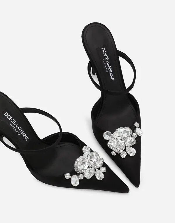 Dolce & Gabbana Satin Mules With Gemstone Embellishment