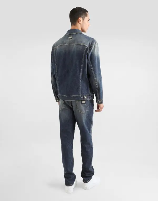 Dolce & Gabbana Stretch Denim Jacket With Metal Plate