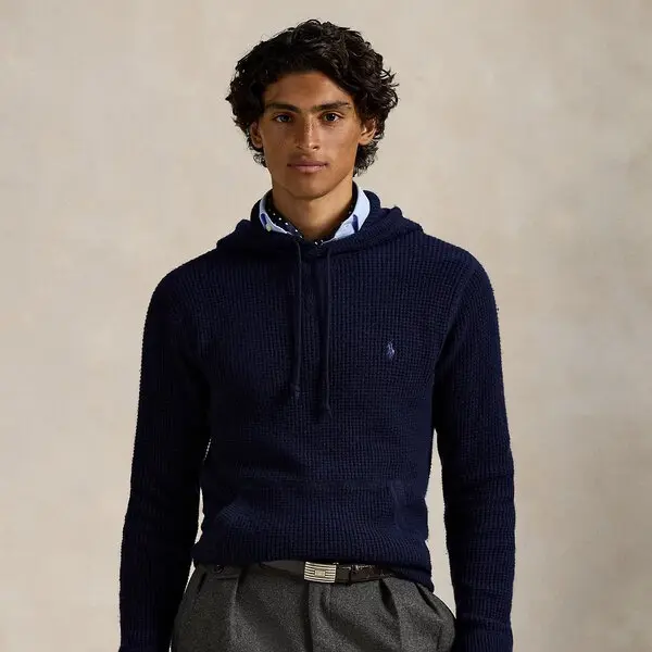 Ralph Lauren Waffle-knit Wool-cotton Hooded Sweater - Hunter Navy