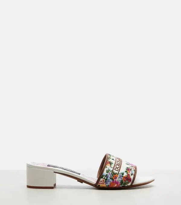 Dolce & Gabbana Floral Leather-trimmed Mules
