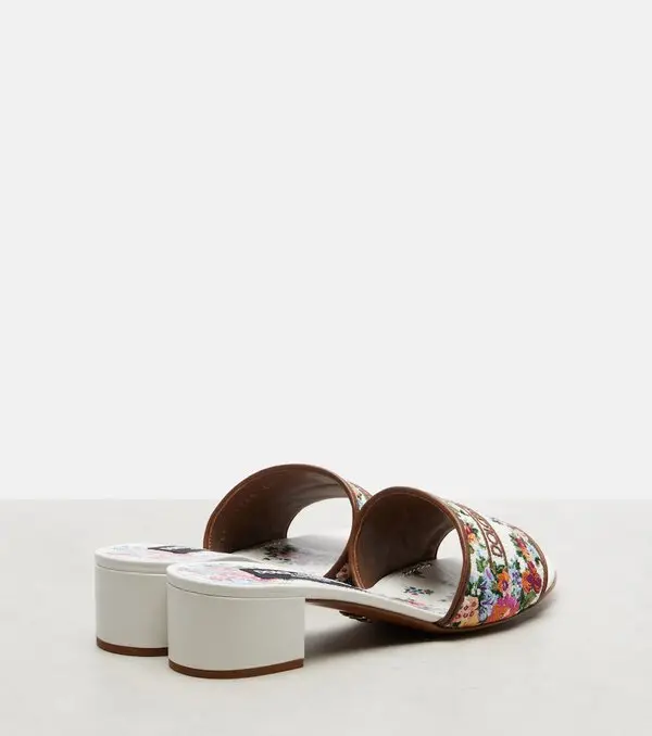 Dolce & Gabbana Floral Leather-trimmed Mules - White