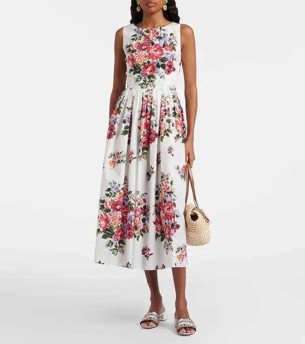 Dolce & Gabbana Floral Leather-trimmed Mules - White
