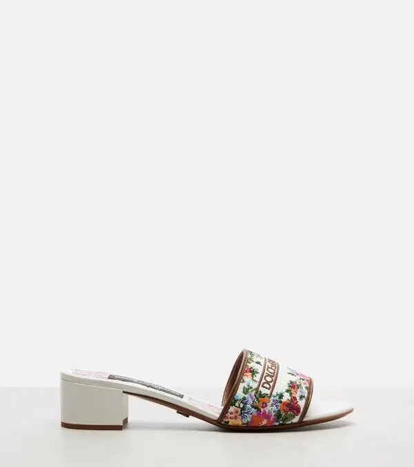 Dolce & Gabbana Floral Leather-trimmed Mules - White