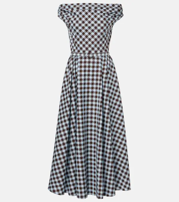 Oscar De La Renta Gingham Cotton-blend Midi Dress - Blue