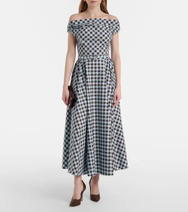 Oscar De La Renta Gingham Cotton-blend Midi Dress - Blue