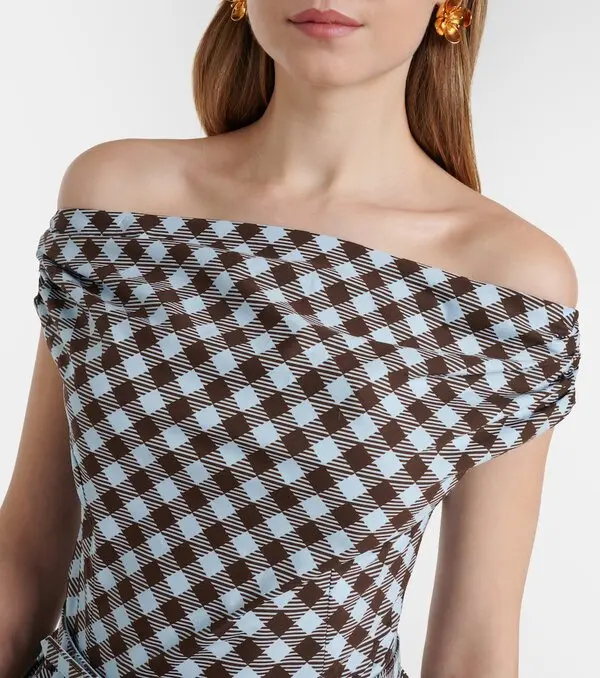 Oscar De La Renta Gingham Cotton-blend Midi Dress - Blue