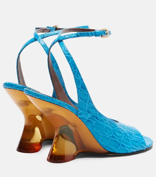 Dries Van Noten Croc-effect Leather Wedge Sandals