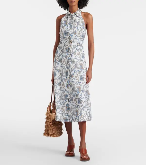 Veronica Beard Mackey Paisley Ramie Midi Dress - Multicoloured