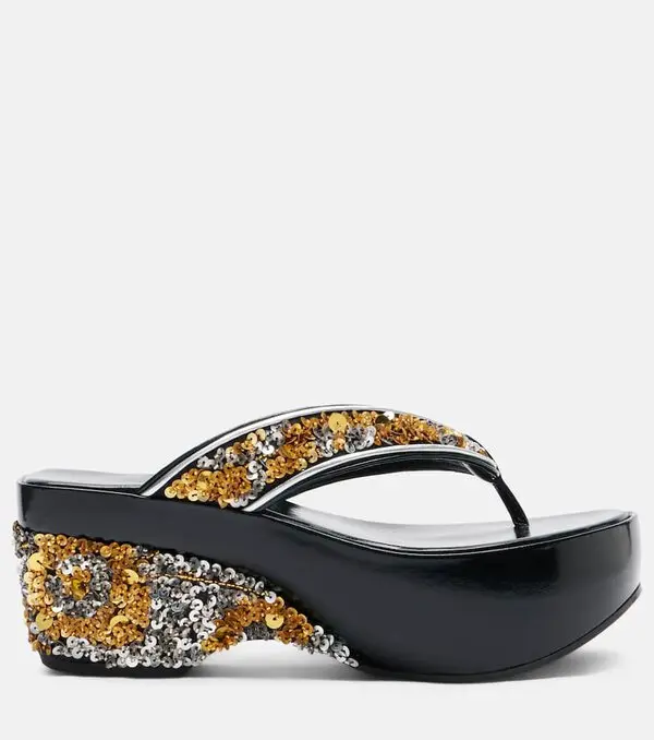 Dries Van Noten Sequined Wedge Thong Sandals
