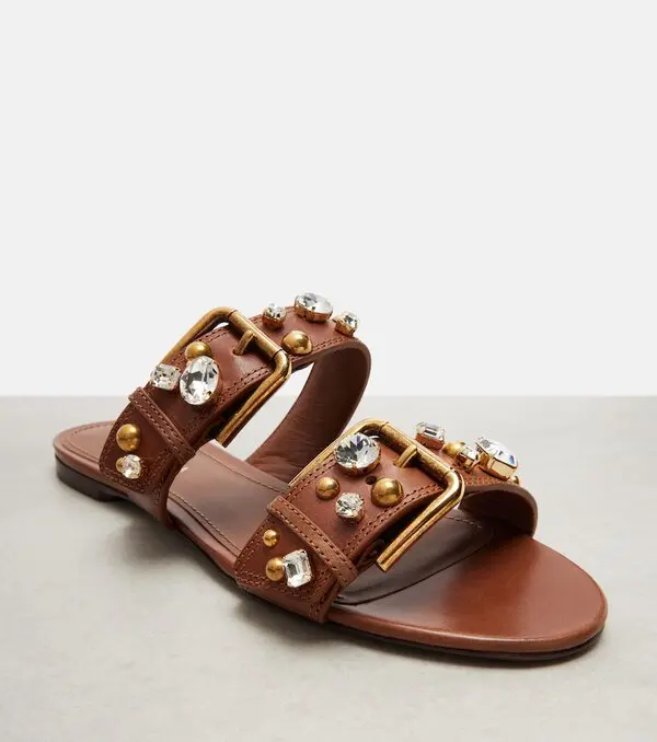 Dolce & Gabbana Embellished Leather Sandals - Brown