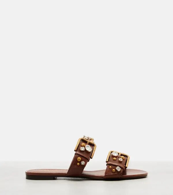Dolce & Gabbana Embellished Leather Sandals - Brown
