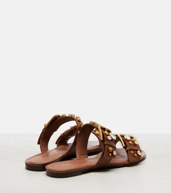 Dolce & Gabbana Embellished Leather Sandals - Brown