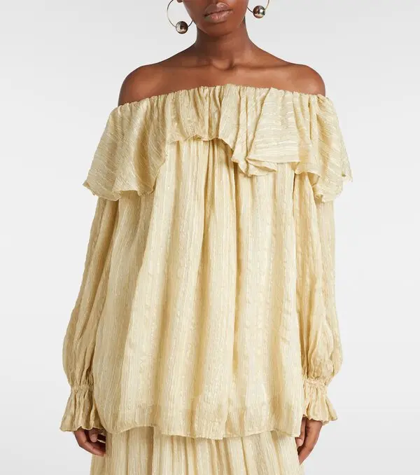 XU ZHI Ruffled Striped Silk-blend Top