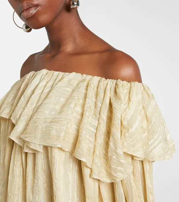 XU ZHI Ruffled Striped Silk-blend Top