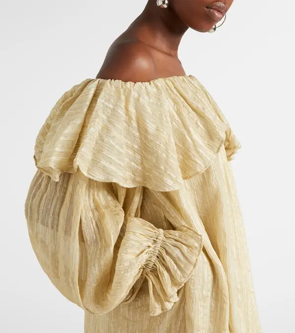 XU ZHI Ruffled Striped Silk-blend Top