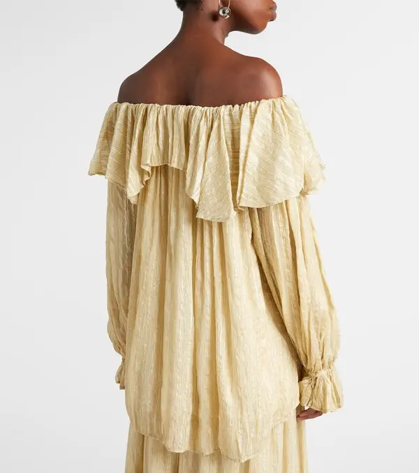 XU ZHI Ruffled Striped Silk-blend Top