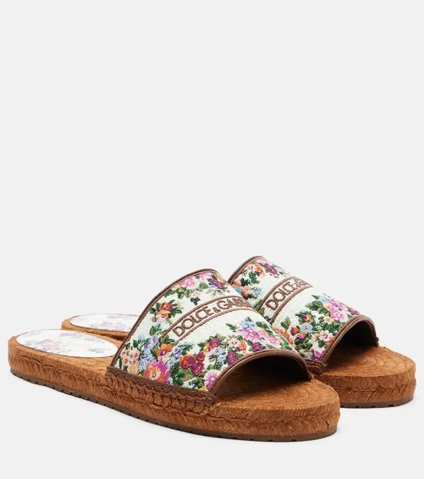 Dolce & Gabbana Floral Espadrille Slides - White