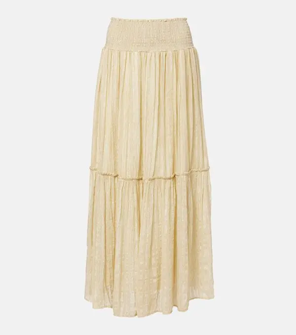 XU ZHI Gathered Striped Silk-blend Maxi Skirt - Gold