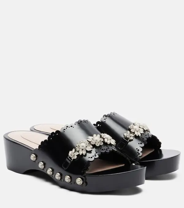 Simone Rocha Embellished Leather Clogs - Black