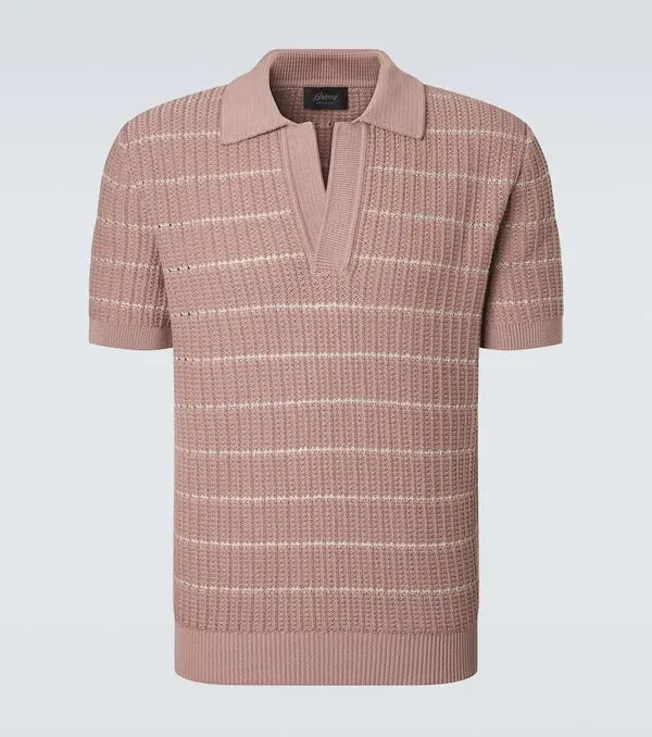 Brioni Embroidered Cotton And Linen Polo Shirt - Pink