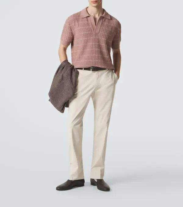 Brioni Embroidered Cotton And Linen Polo Shirt - Pink