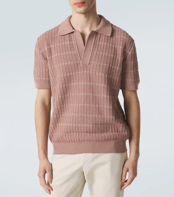 Brioni Embroidered Cotton And Linen Polo Shirt - Pink
