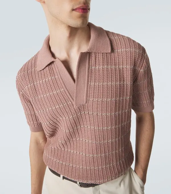 Brioni Embroidered Cotton And Linen Polo Shirt - Pink