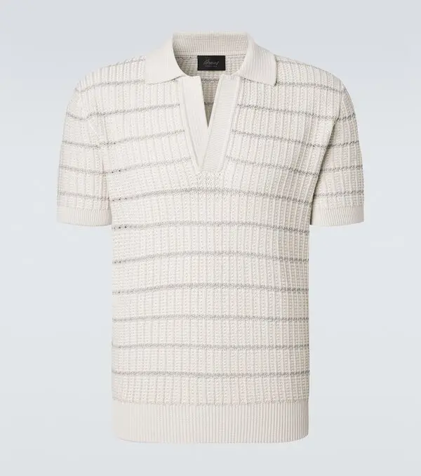 Brioni Embroidered Cotton And Linen Polo Shirt - White