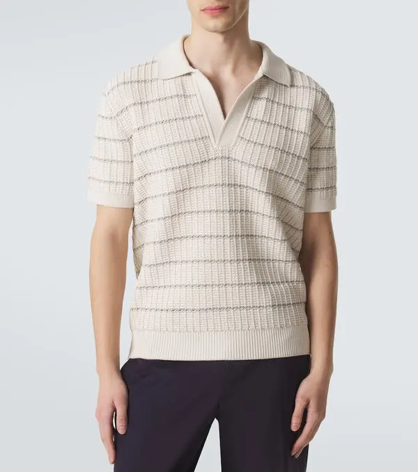 Brioni Embroidered Cotton And Linen Polo Shirt - White