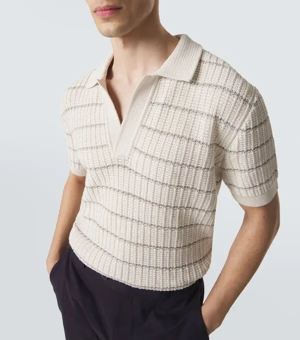 Brioni Embroidered Cotton And Linen Polo Shirt - White
