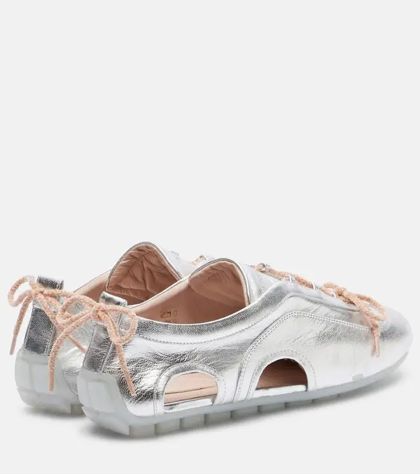 Simone Rocha Cutout Metallic Leather Sneakers - Silver